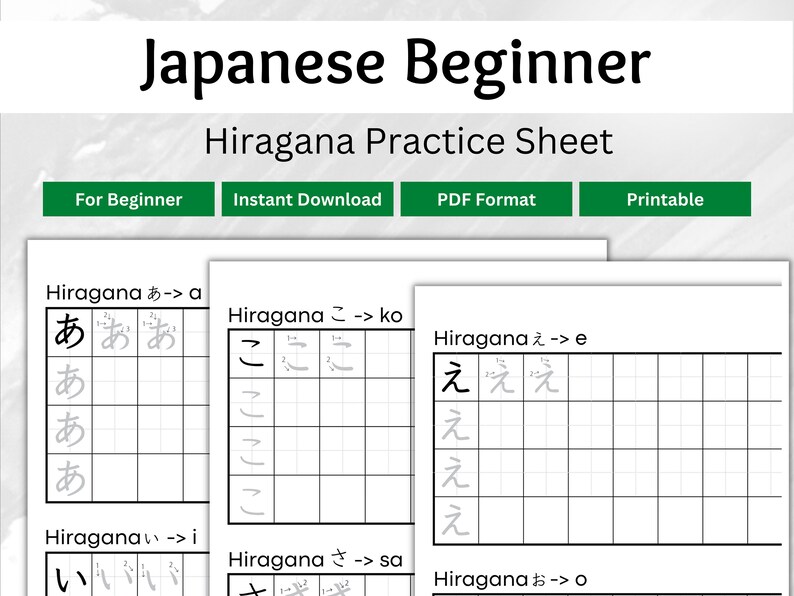 Japanese Hiragana Printables, Hiragana Writing Practice, Learn Japanese ...