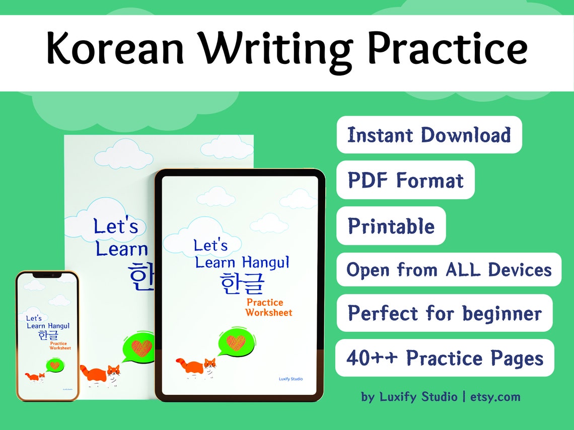 Korean Alphabet Worksheet, Hangul Practice Sheets, Korean Workbook Pdf ...