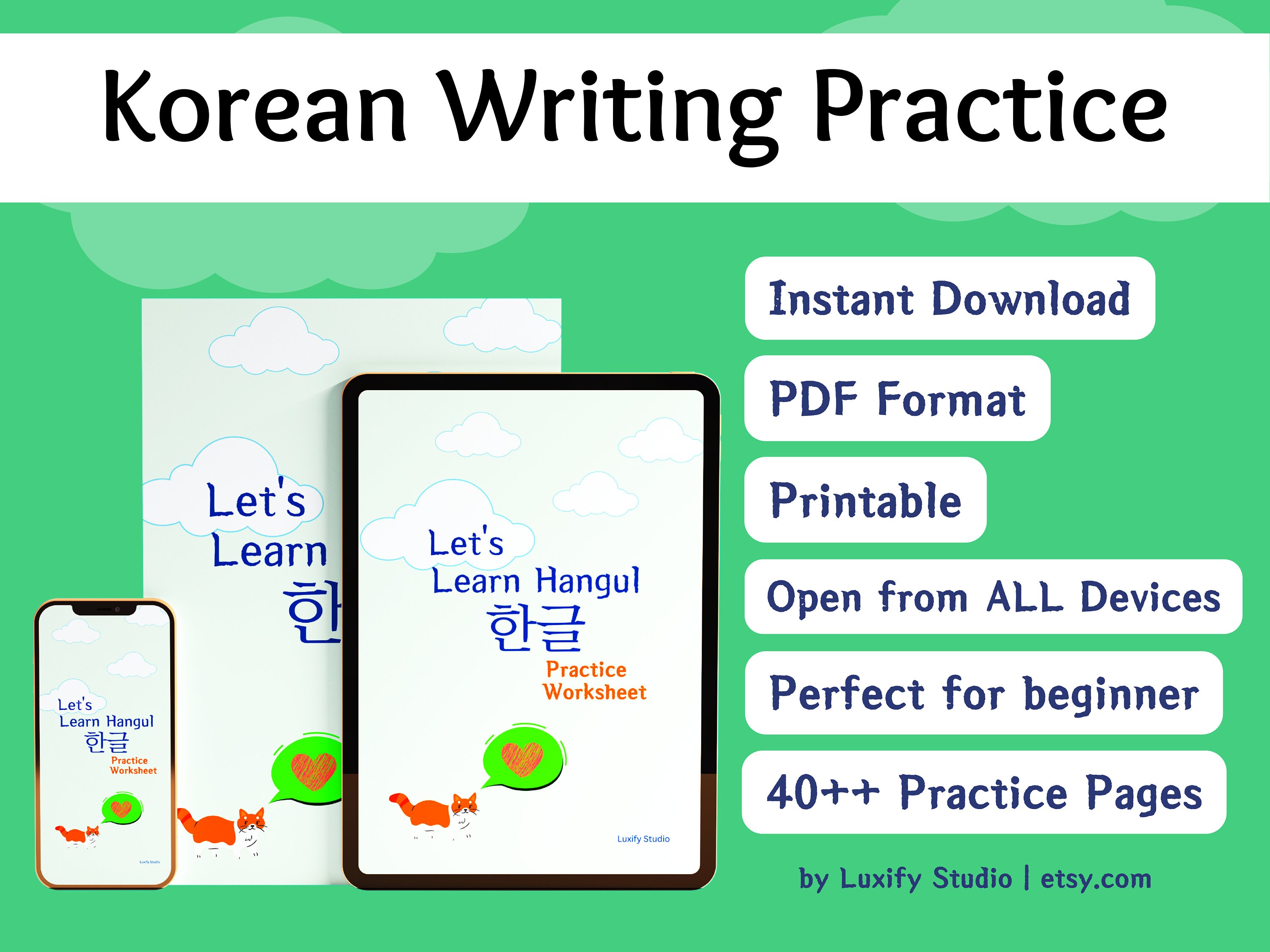 Korean Alphabet Worksheet, Hangul Practice Sheets, Korean Workbook Pdf ...