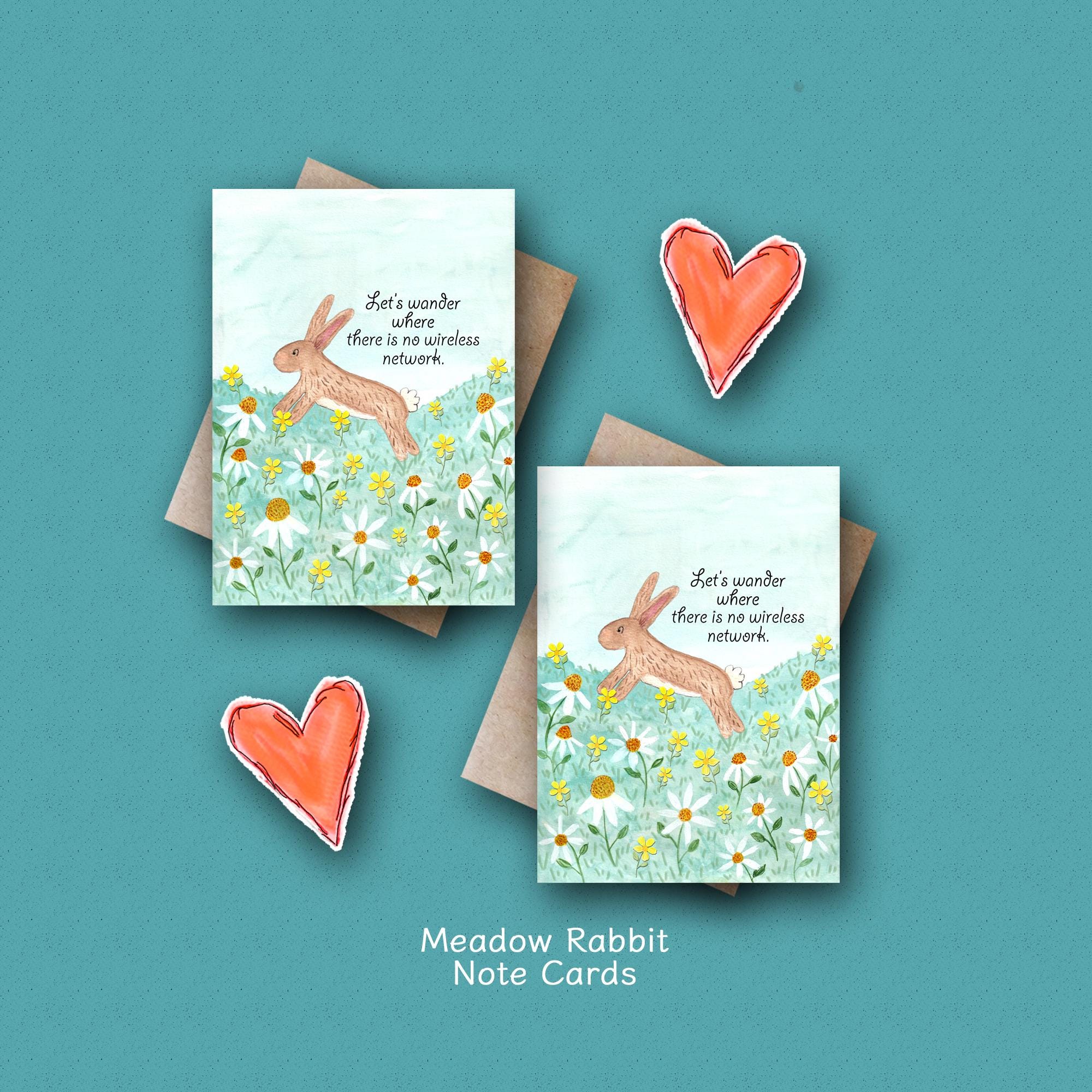 Rabbit in Wildflowers Note Card for Nature Lover Stationery Gift for ...