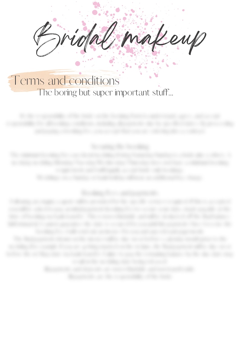 Bridal Makeup Terms and Conditions for Makeup Artists. Downloadable ...