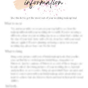 Bridal Trial Information Sheet for Makeup Artists. Downloadable ...