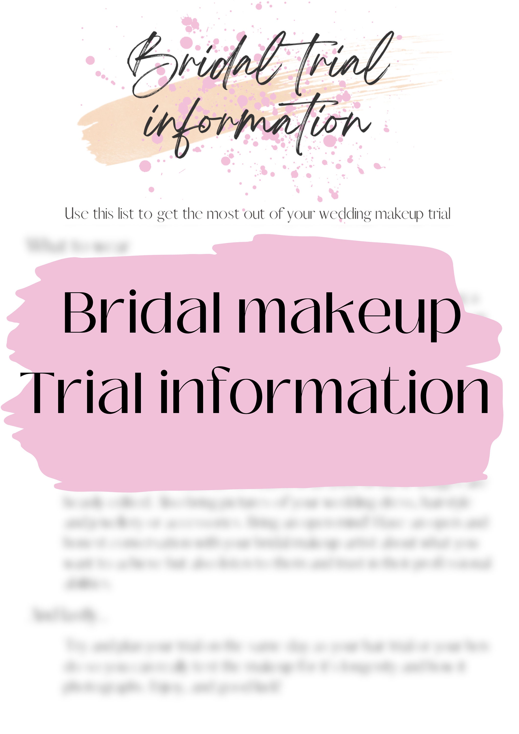 Bridal Trial Information Sheet For Makeup Artists Etsy