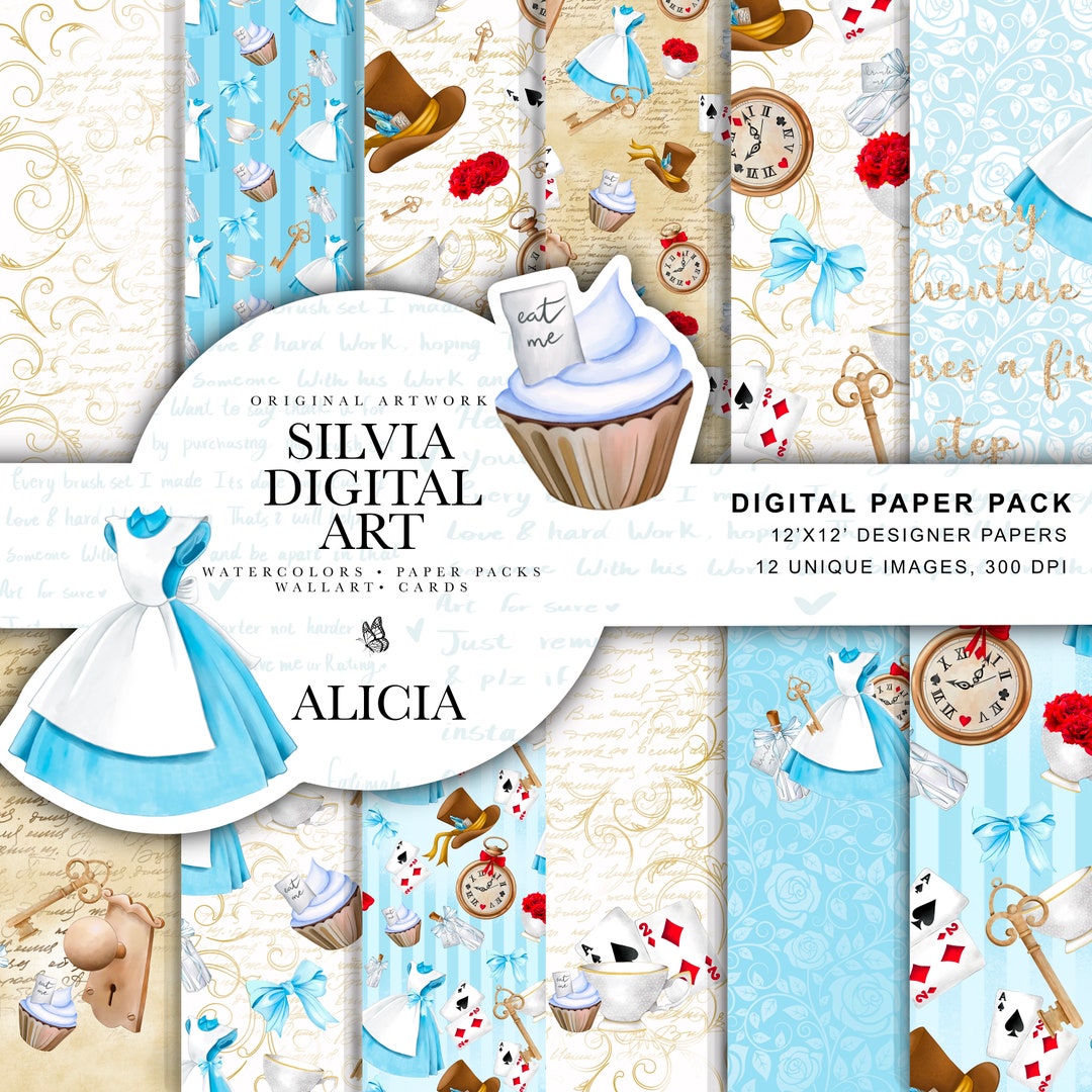 Alice in Wonderland Paper Pack, Alice Digital Paper,pack Watercolor Mad ...