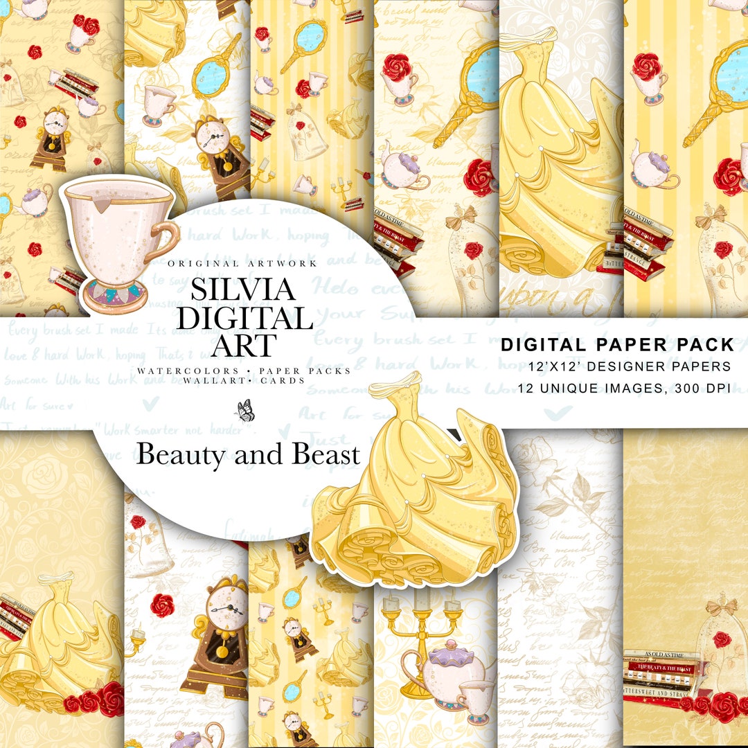 Beauty and Beast Paper Pack, Beauty Digital Paper,pack Watercolor Beast ...