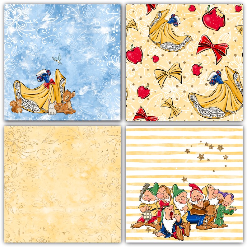 Snow White Digital Paper, Princess PNG, Seven Dwarves, Fairytale, Deer ...
