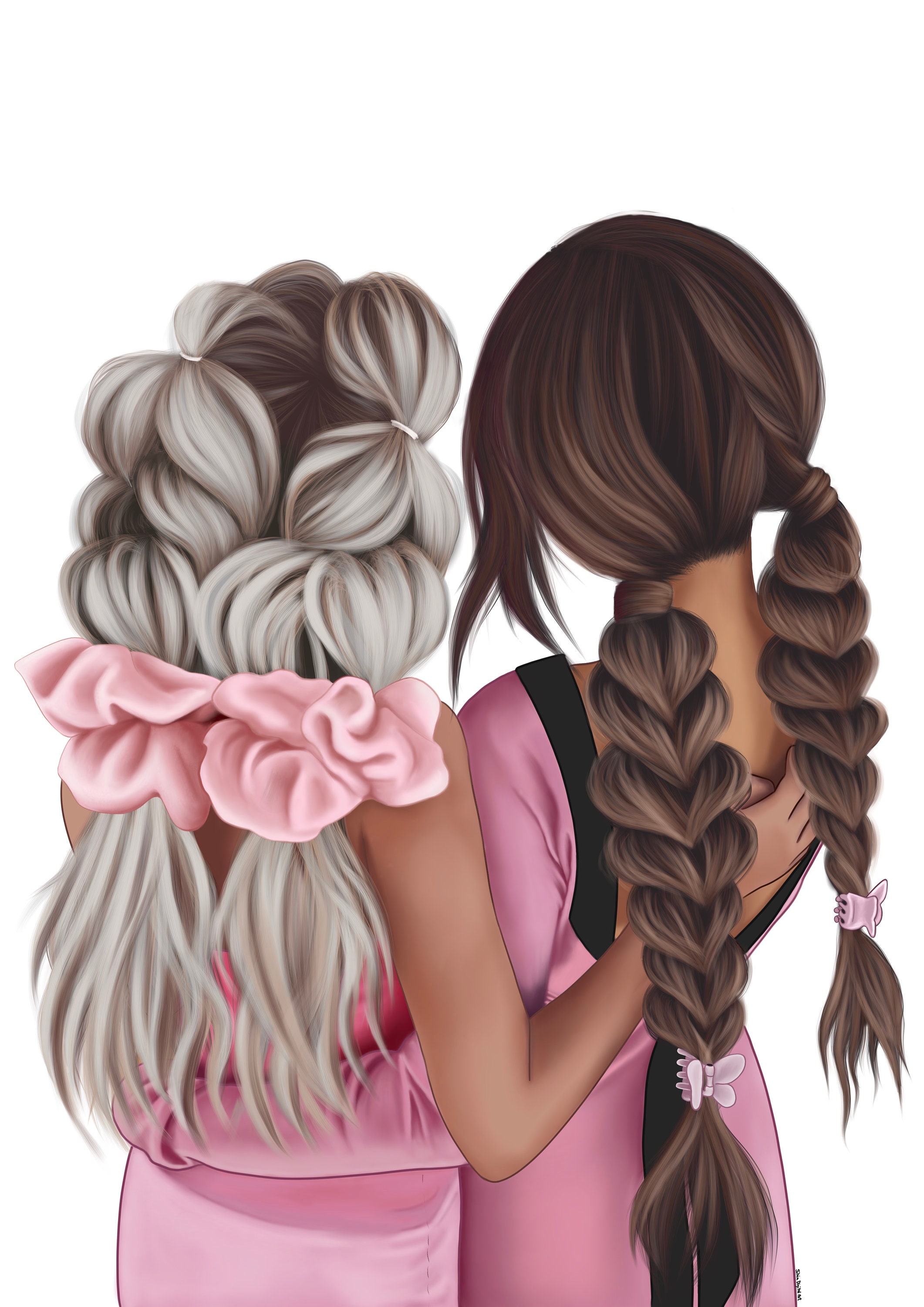 Pink Pastel Rose Gold Clipart, Sisters Illustration, Planner Girl Cover ...