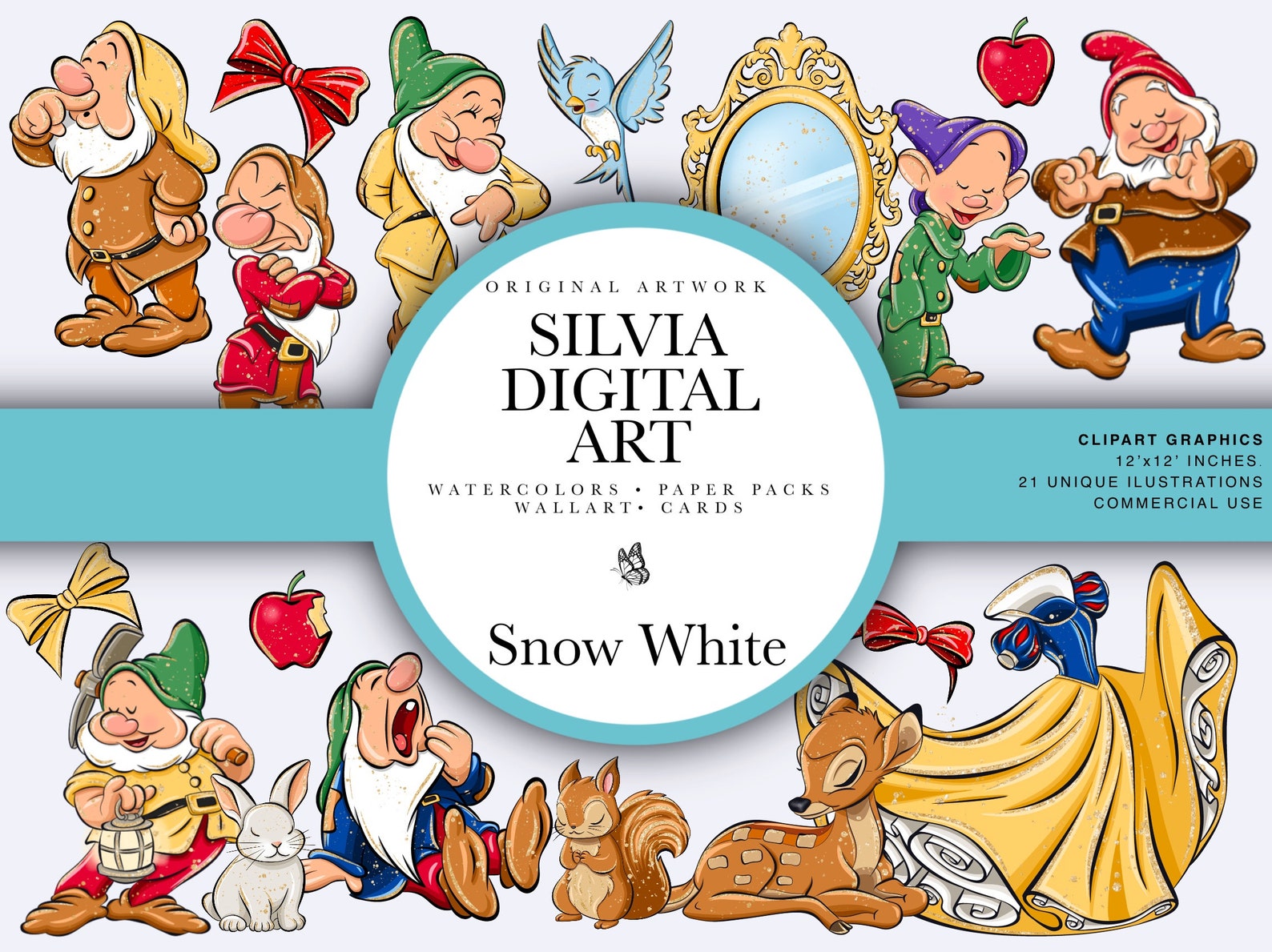 Snow White Clipart, Princess PNG, Seven Dwarves, Fairytale, Deer ...