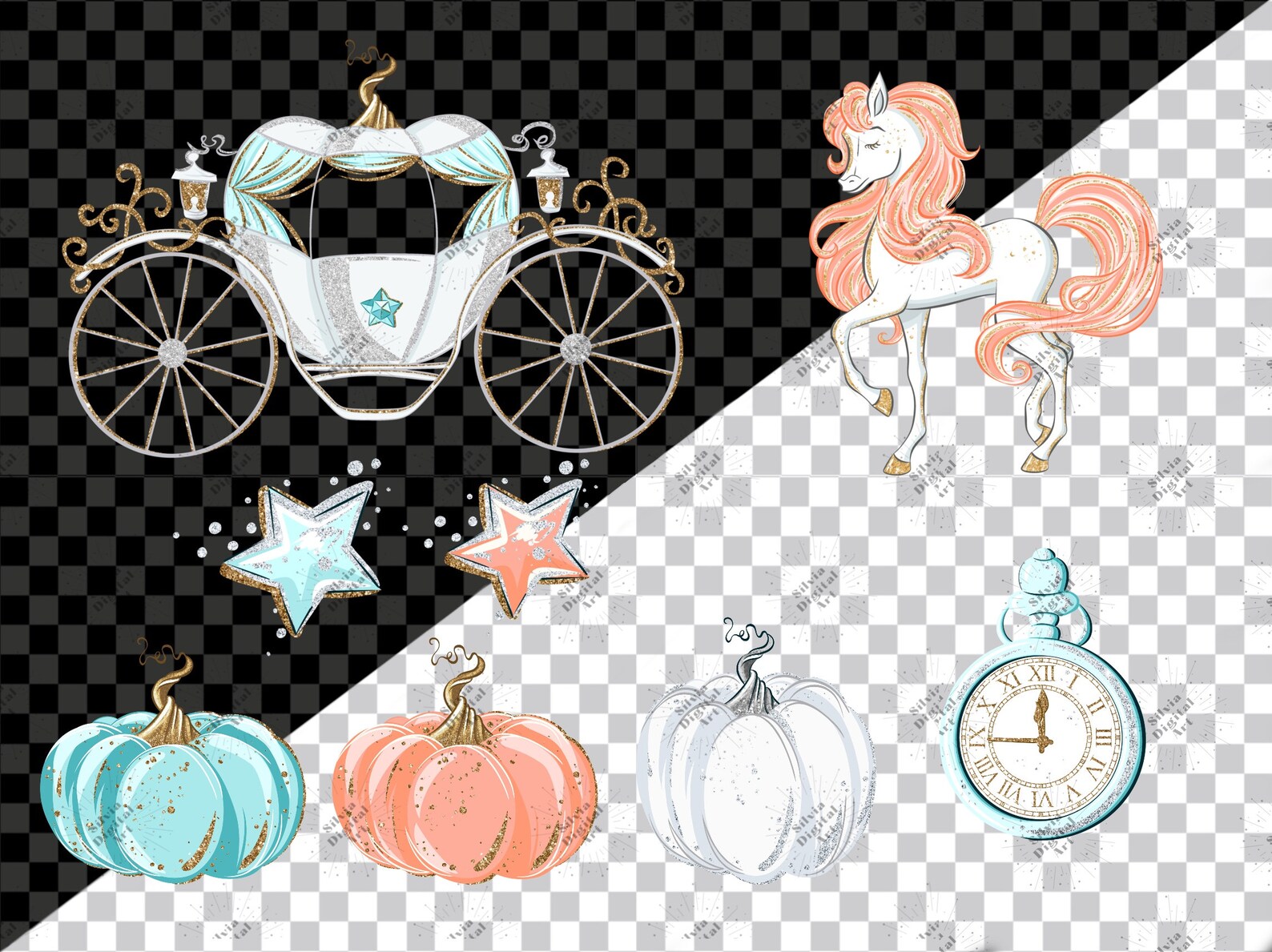 Cinderella Clipart, Fairy Tale Princess, Glass Slipper, Castle, Pumpkin ...