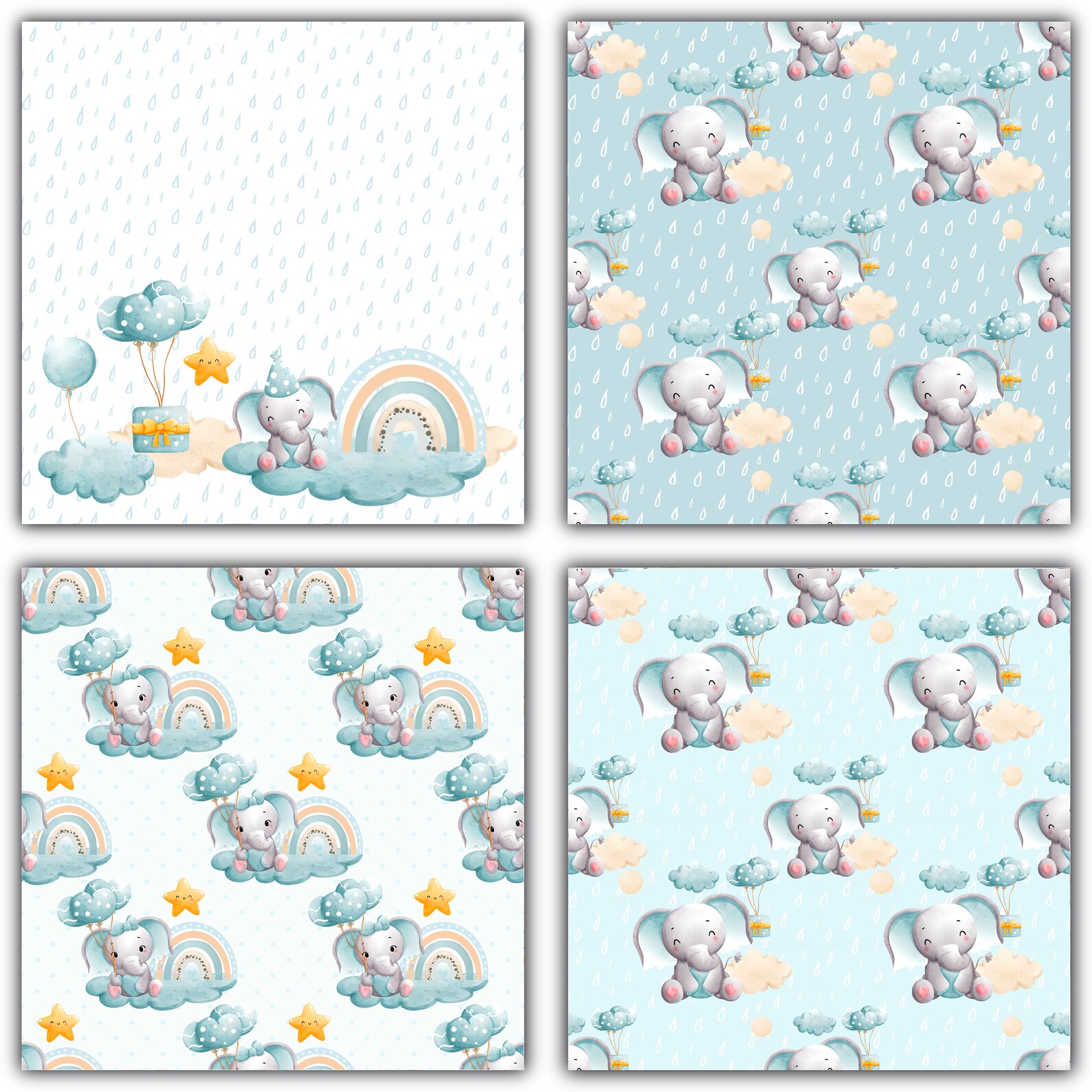 Blue Elephant Digital Paper - Etsy