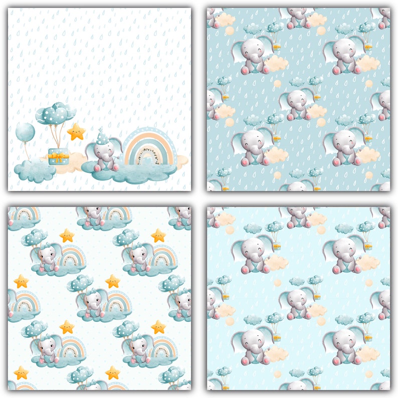 Blue Elephant Digital Paper - Etsy