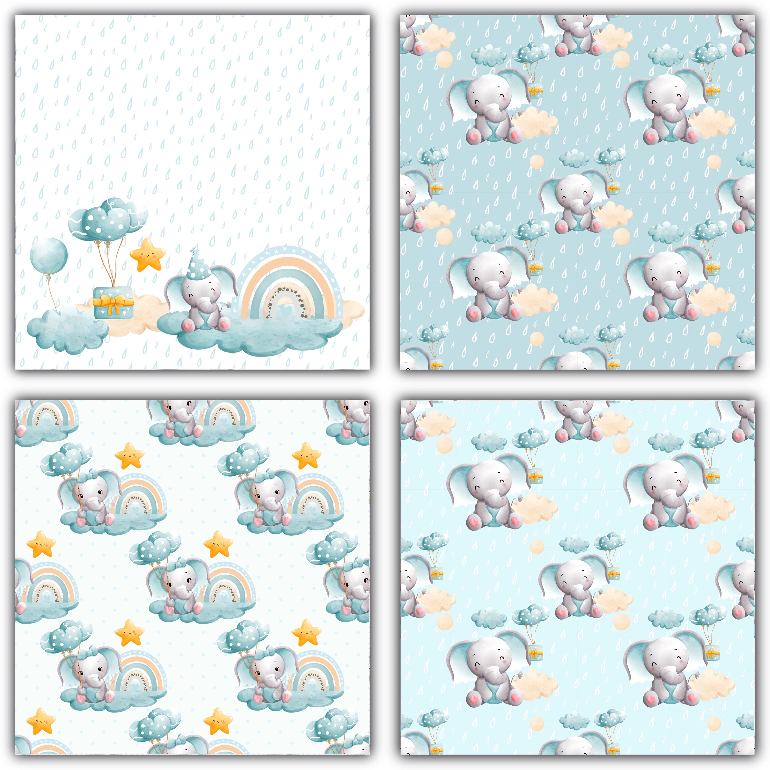 Blue Elephant Digital Paper - Etsy