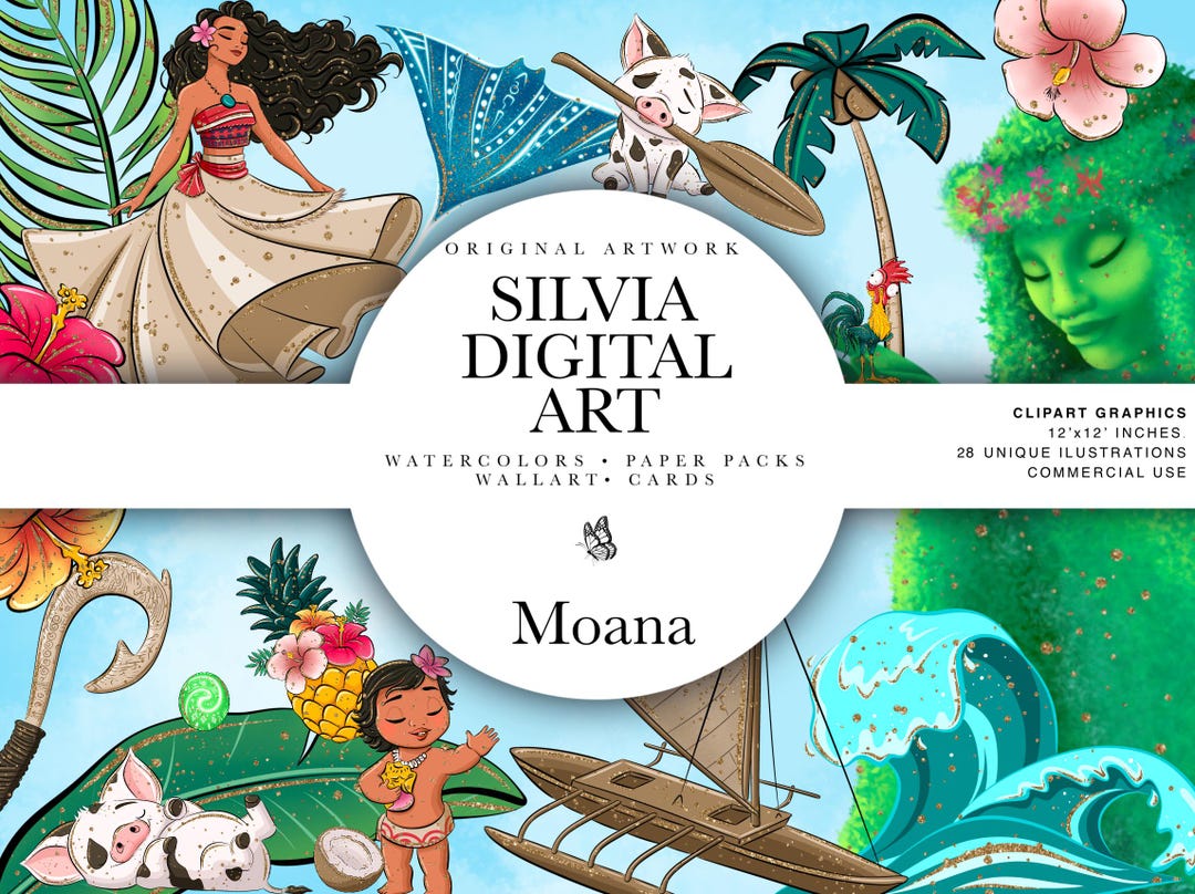 Moana Clipart, Princess PNG, Pua, Heihei, Baby Moana, PNG & Font, Hand ...