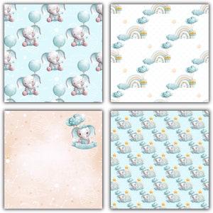 Blue Elephant Digital Paper - Etsy