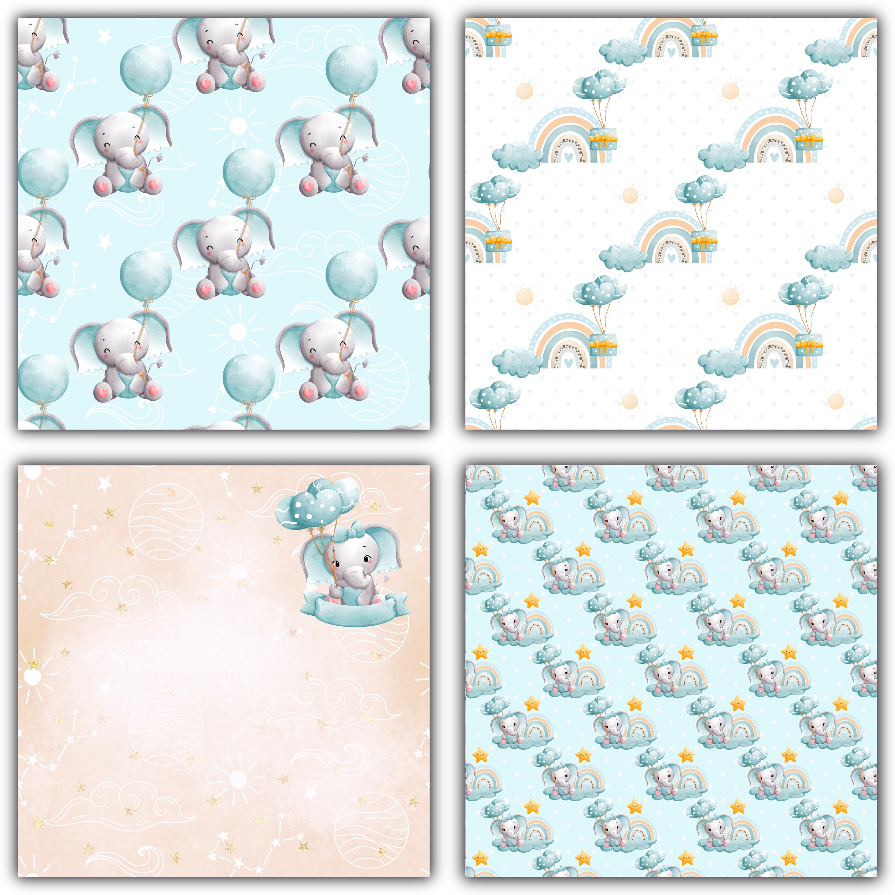 Blue Elephant Digital Paper - Etsy