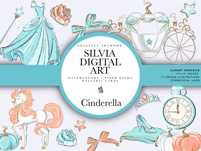 Cinderella Clipart, Fairy Tale Princess, Glass Slipper, Castle, Pumpkin ...