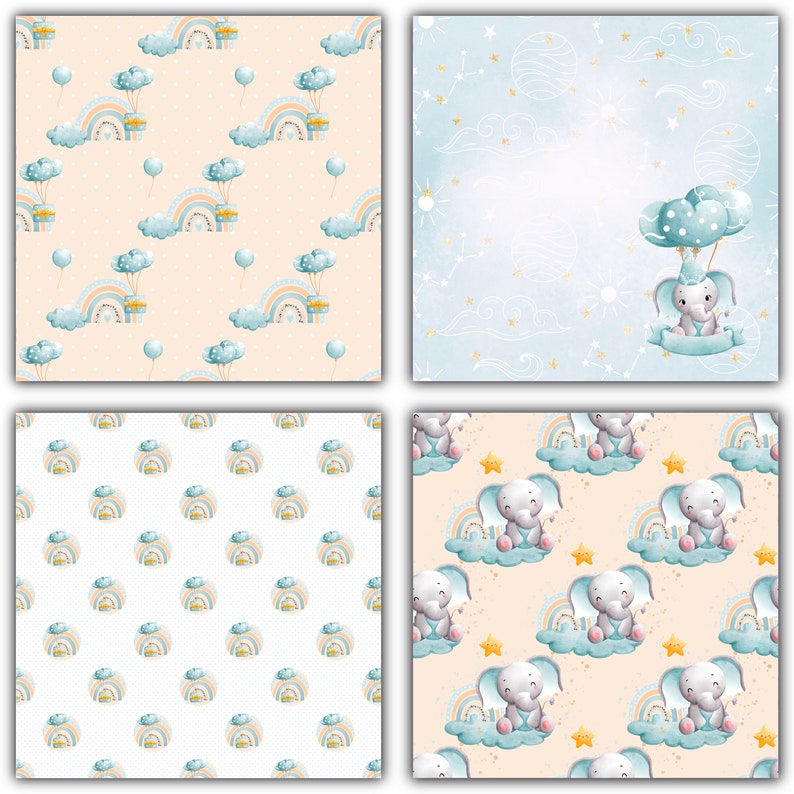 Blue Elephant Digital Paper - Etsy