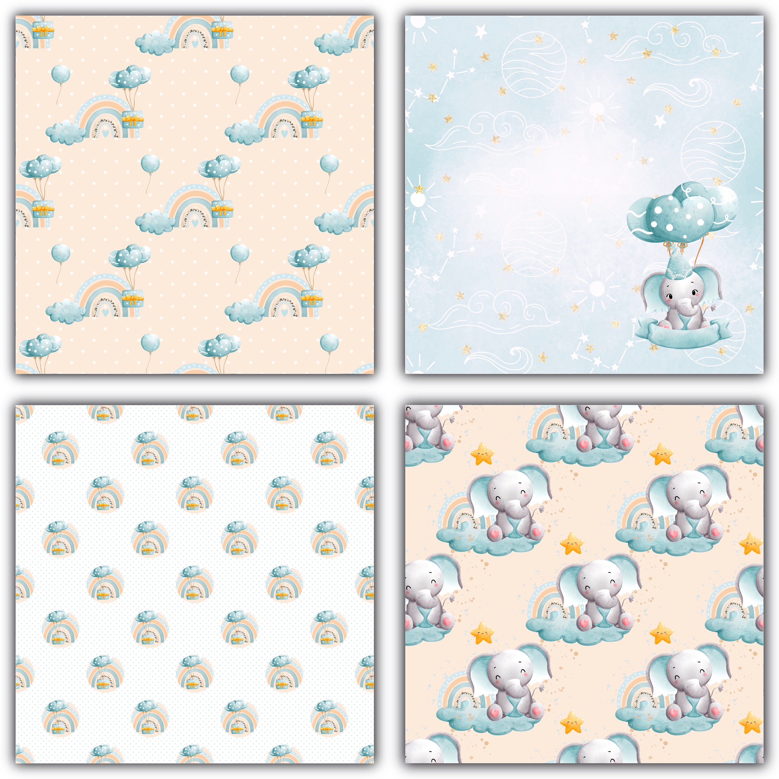 Blue Elephant Digital Paper - Etsy