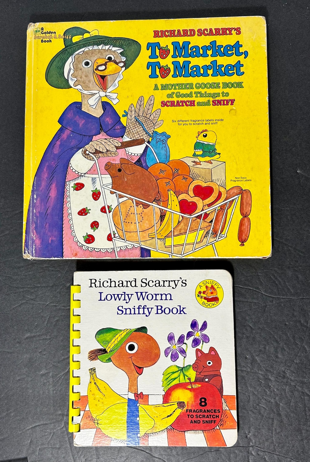 Richard Scarys 1978 Lowly Worm Sniffy Book 1979 to Market Mother Goose ...