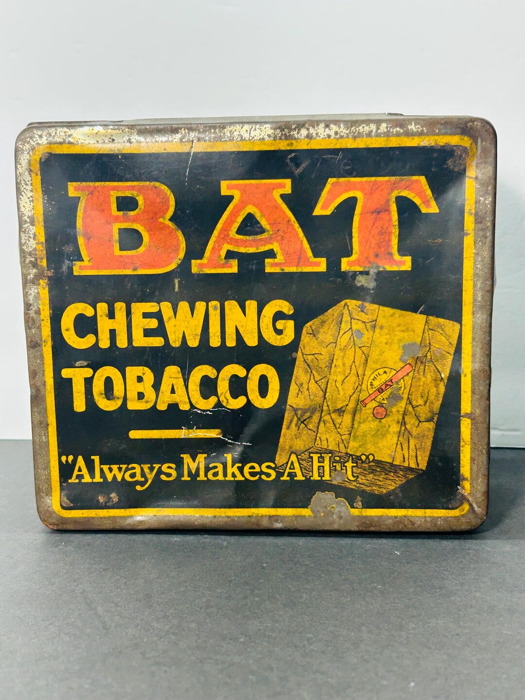 Antique BAT Chewing Tobacco Baseball Metal Tin Litho 20s Era ...