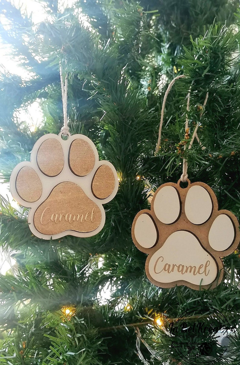 Engraved Wooden Cat or Dog Paw Print Ornament - Customizable Hanging ...