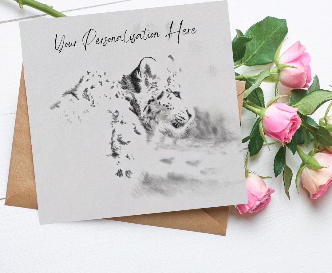 Snow Leopard Greetings Card, Original Wildlife Art, Blank Inside ...