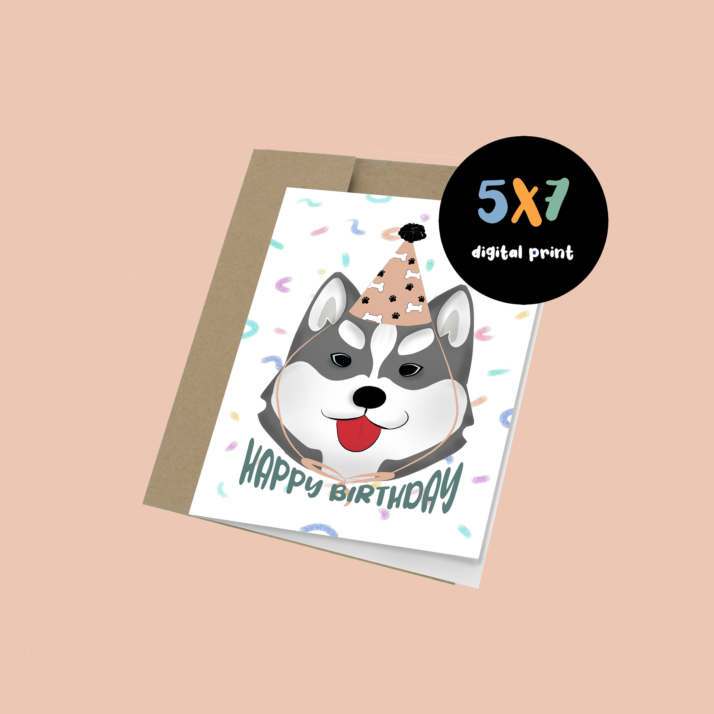 Husky Birthday Card. Printable Birthday Card. Cute Dog Birthday Card ...