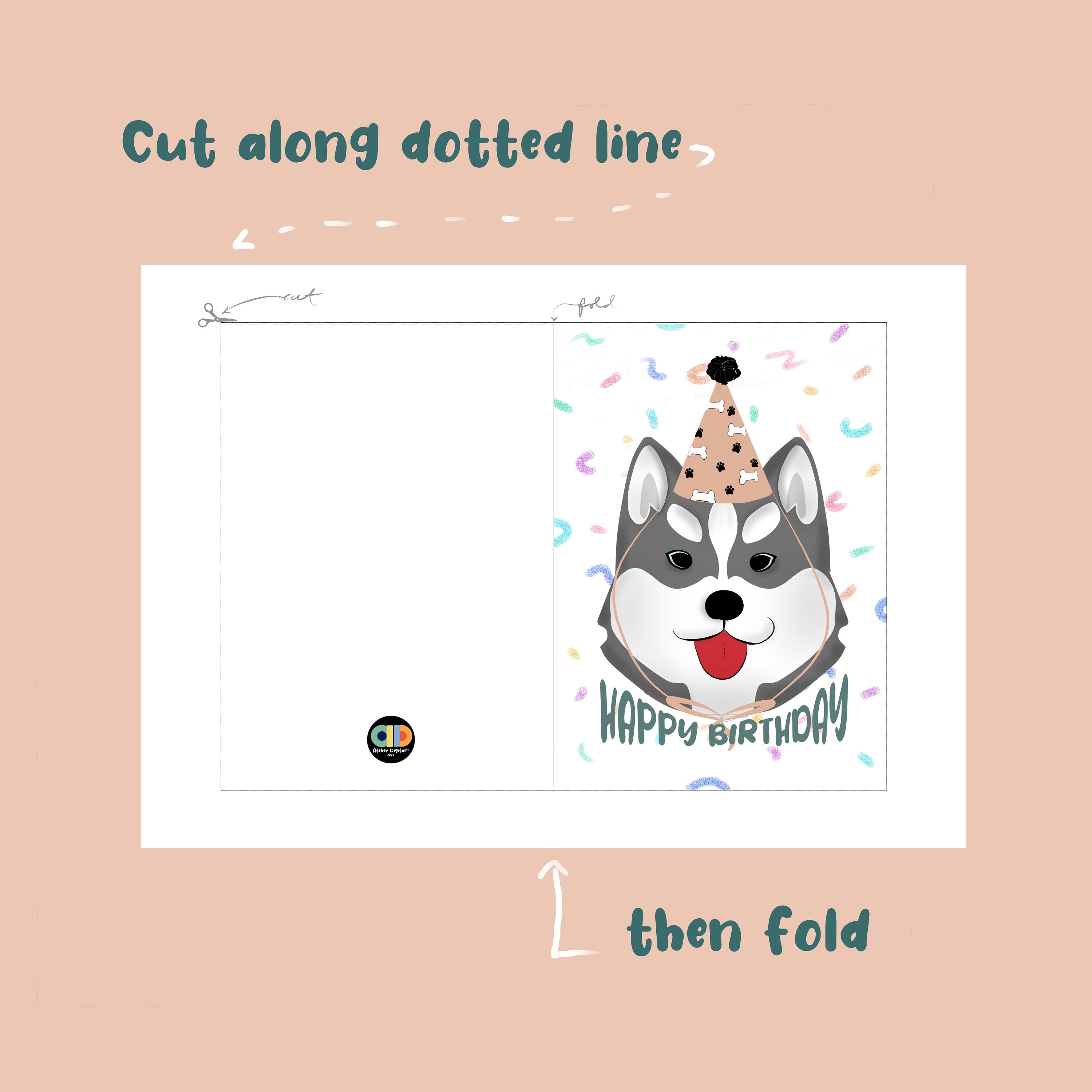 Husky Birthday Card. Printable Birthday Card. Cute Dog Birthday Card ...