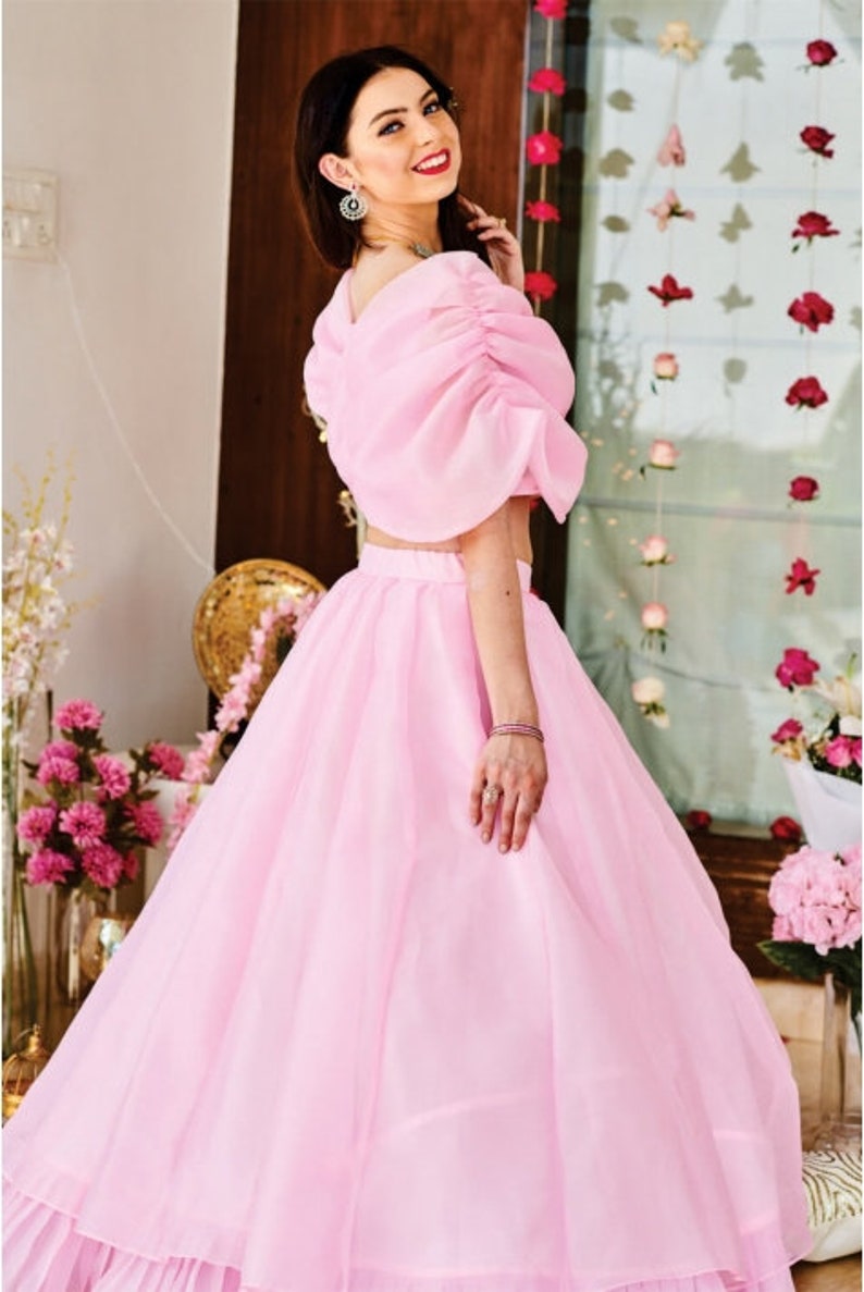 A Complete Simple Pink Organza Fabric Lehenga Choli is Effortlessly ...