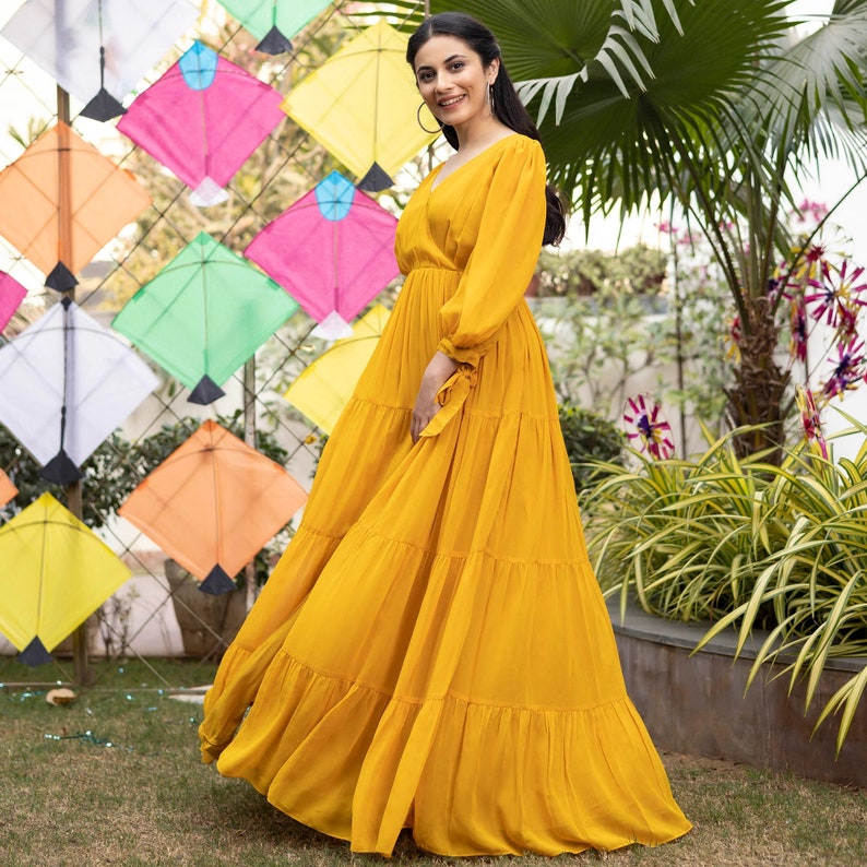Designer-trending Mustard Yellow Pleated Angrakha Style - Etsy
