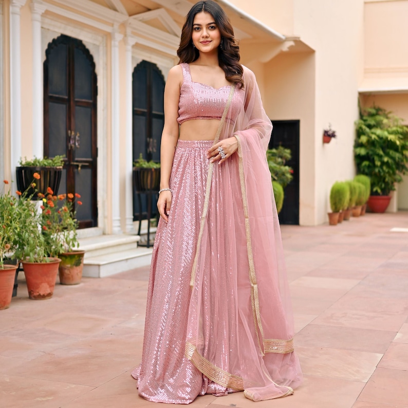 Peach Sequin Lehenga Set: Indian Wedding Outfit - Etsy