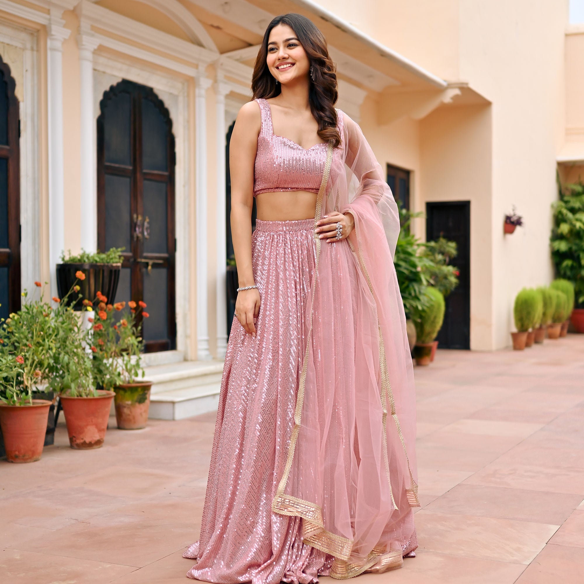 Peach Sequin Lehenga Set: Indian Wedding Outfit - Etsy
