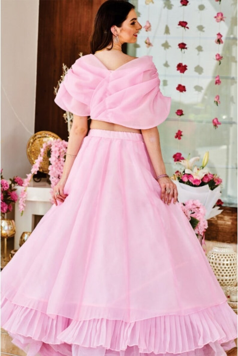 A Complete Simple Pink Organza Fabric Lehenga Choli is Effortlessly ...