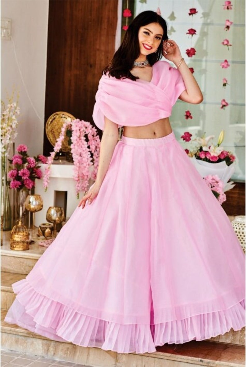 A Complete Simple Pink Organza Fabric Lehenga Choli is Effortlessly ...
