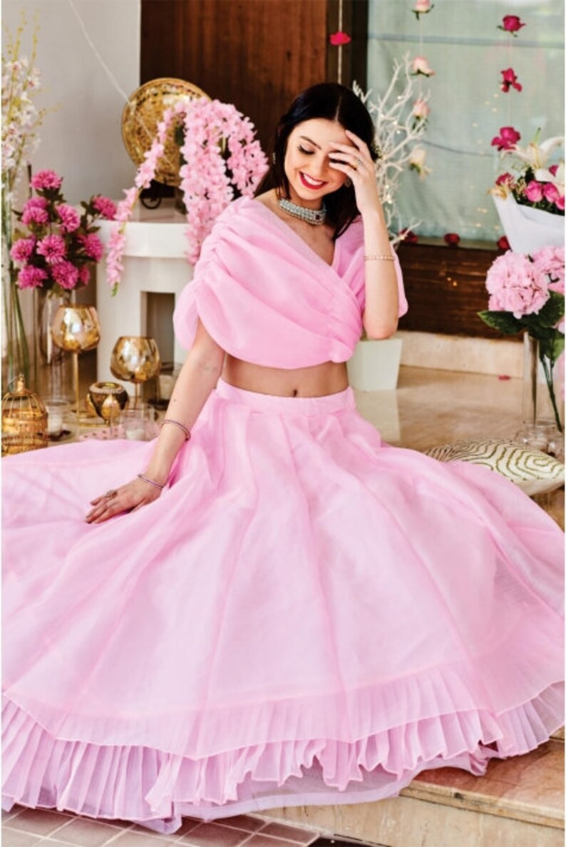 A Complete Simple Pink Organza Fabric Lehenga Choli is Effortlessly ...