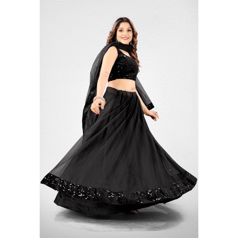 Black Lehenga Choli: Silver Embroidery, Net Party Wear - Etsy
