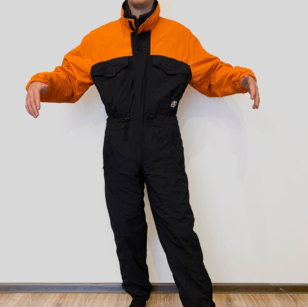 Belfe Vintage Retro Contrast Black Orange Thermal Suit Winter Skiing ...
