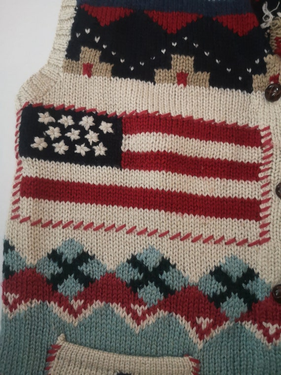 70s Novelty Knitted American Flag Bavarian Colorful W… - Gem