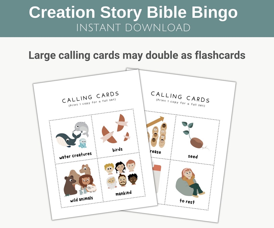 Creation Bingo Expanded Set, Bible Bingo for Toddlers, Genesis Sunday ...