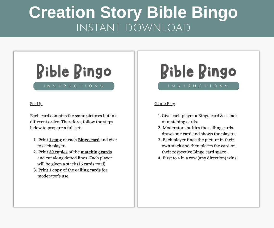 Creation Bingo Expanded Set, Bible Bingo for Toddlers, Genesis Sunday ...