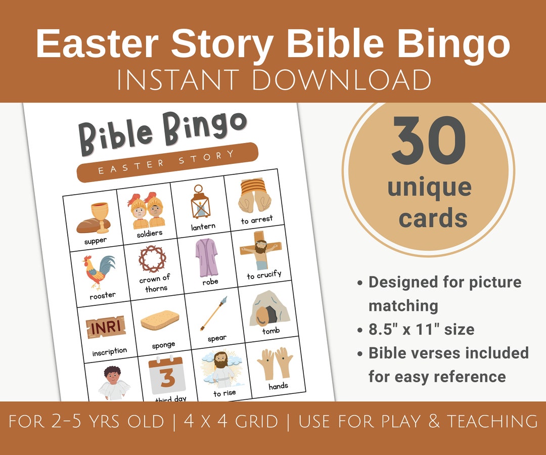 Resurrection Bible Bingo Card, Easter Bingo for Preschoolers, Sunday ...