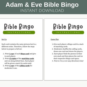 Adam and Eve Bible Bingo Card Game, Bible Activity for Preschoolers ...