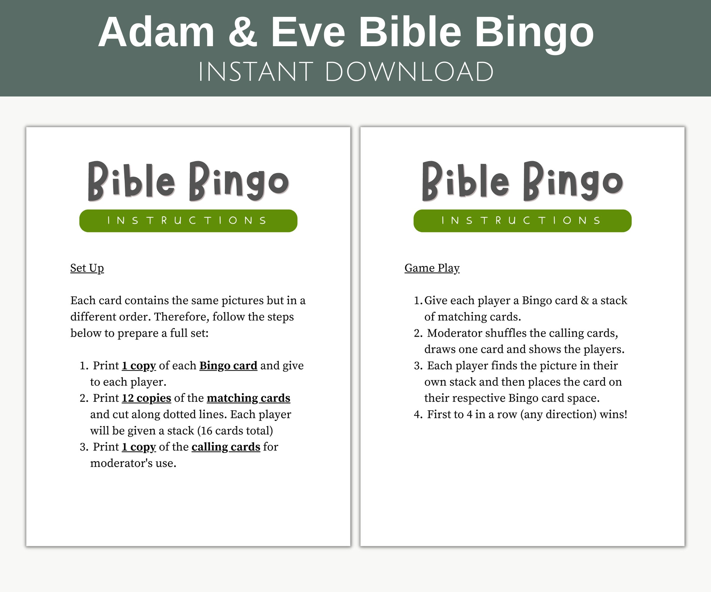 Adam and Eve Bible Bingo Card Game, Bible Activity for Preschoolers ...