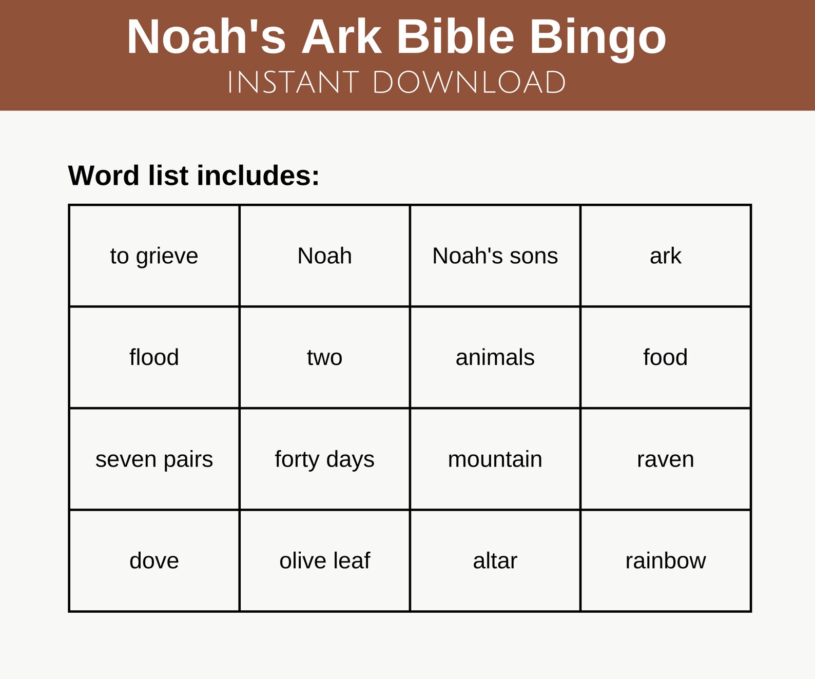Noah's Ark Bingo Card, Bible Bingo for Toddlers, Genesis Sunday School ...