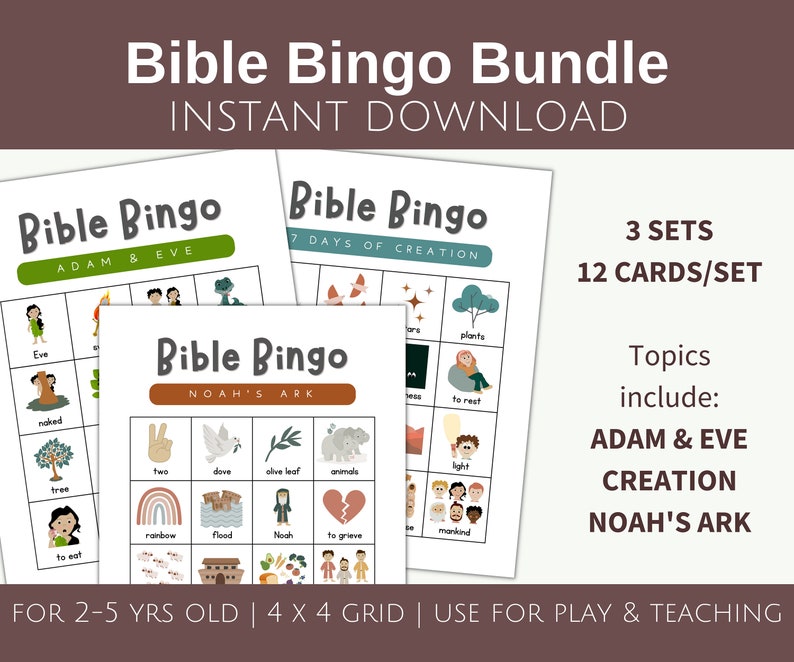 Bible Bingo Bundle Set, Bible Bingo for Toddlers, Sunday School ...