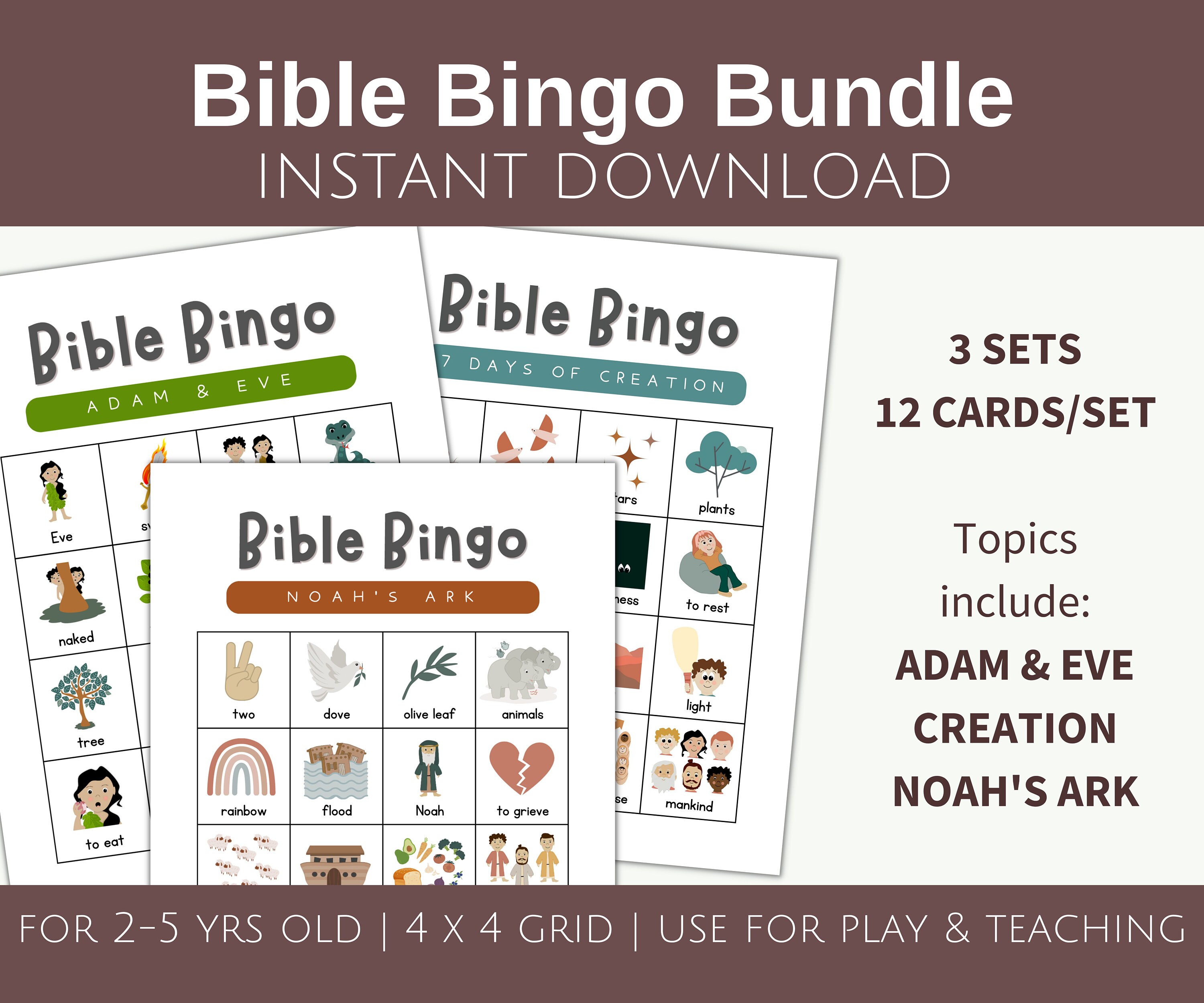 Bible Bingo Bundle Set, Bible Bingo for Toddlers, Sunday School ...