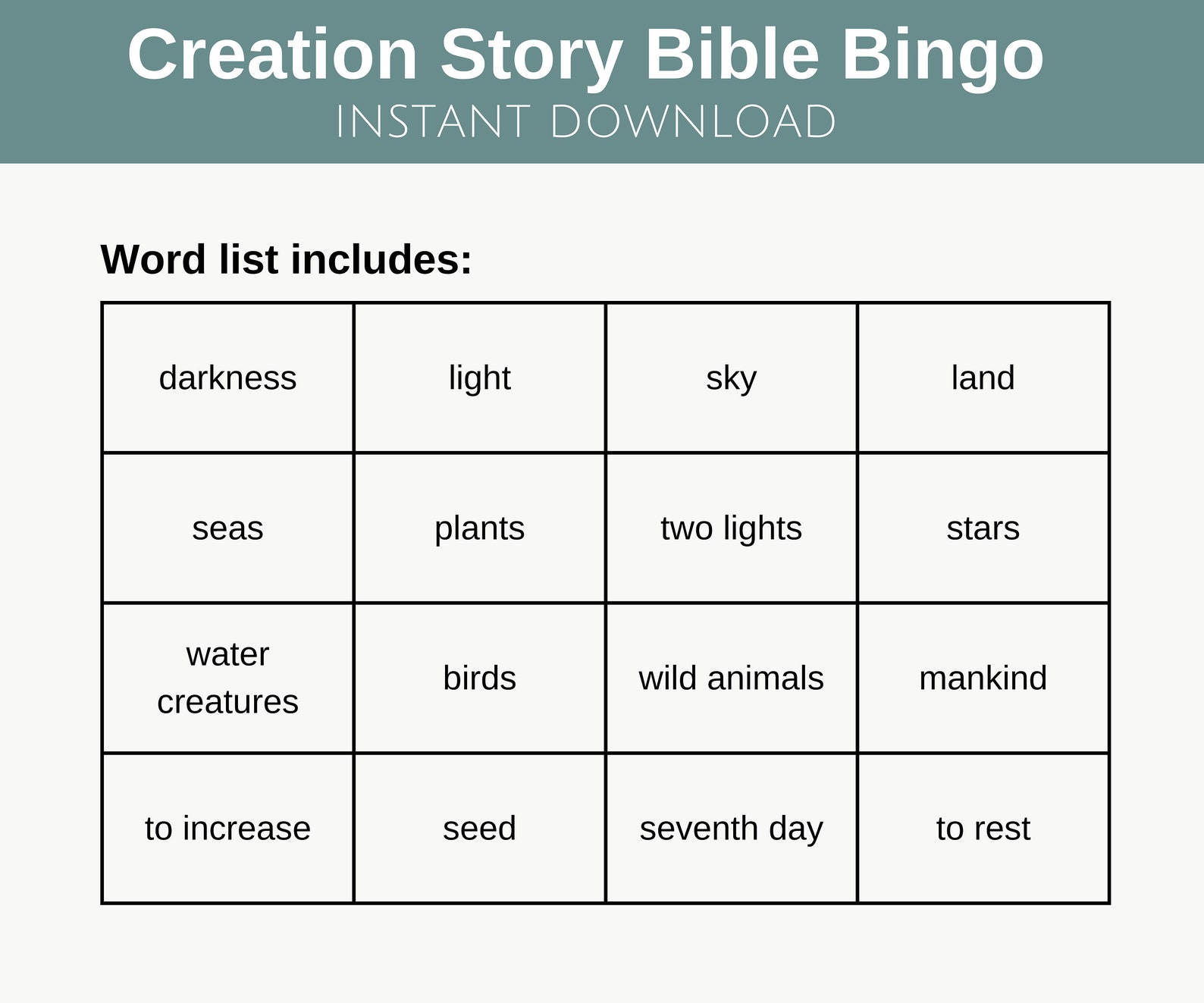 7 Days of Creation Bingo Game, Bible Bingo Cards for Toddlers, Genesis ...