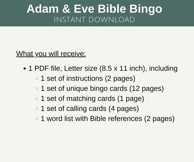 Adam and Eve Bible Bingo Card Game, Bible Activity for Preschoolers ...