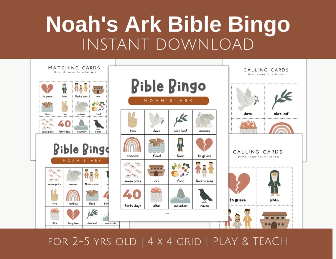 Noah's Ark Bingo Card, Bible Bingo for Toddlers, Genesis Sunday School ...