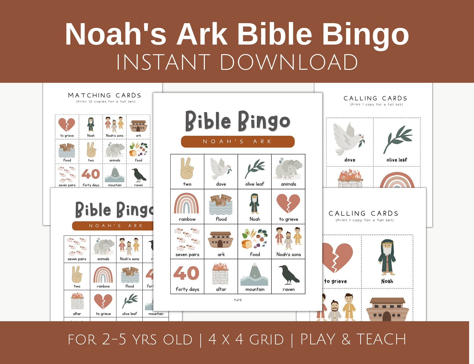 Noah's Ark Bingo Card, Bible Bingo for Toddlers, Genesis Sunday School ...